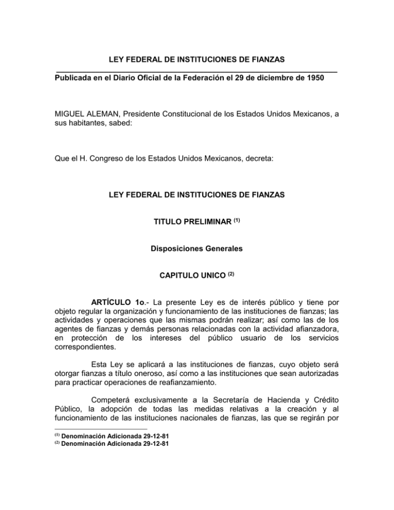 LEY FEDERAL DE INSTITUCIONES DE FIANZAS