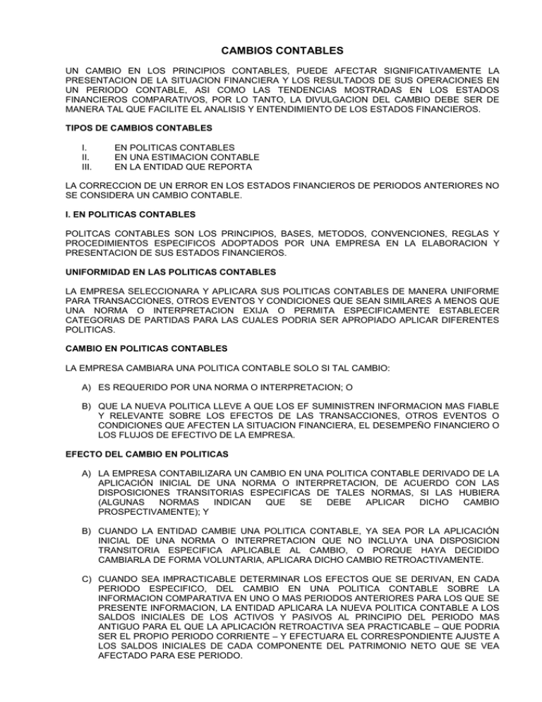 CAMBIOS CONTABLES