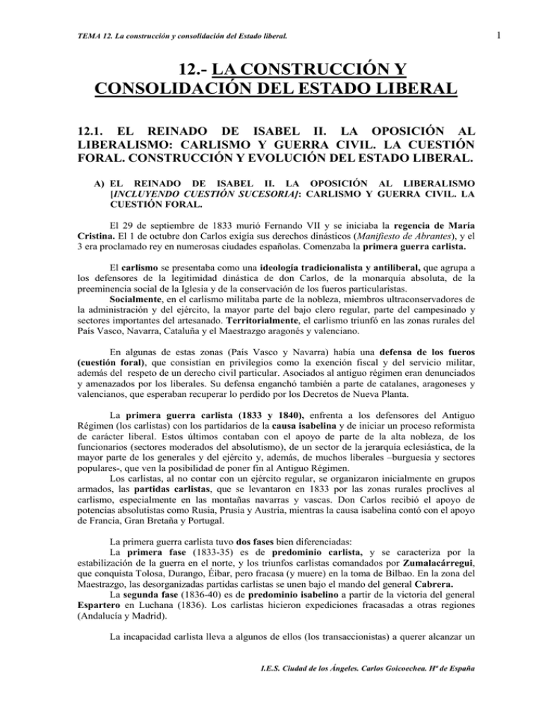 TEMA 12. La construcción y consolidación del Estado liberal. 1 12