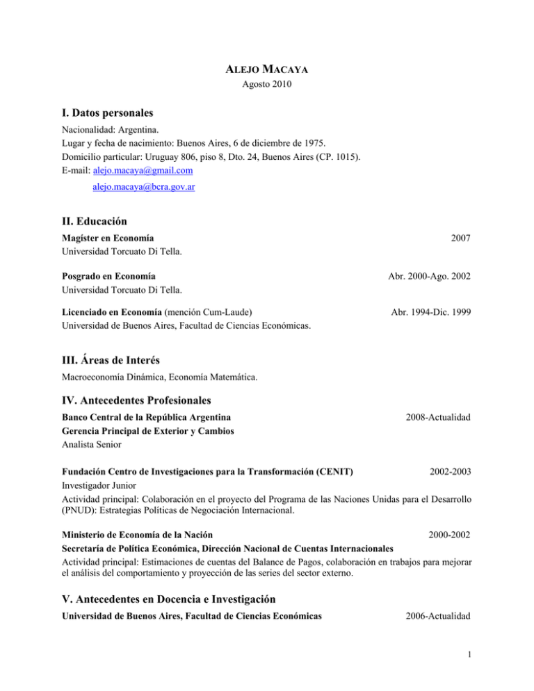 Macaya, Alejo (Modelización, Modelos Dinámicos)