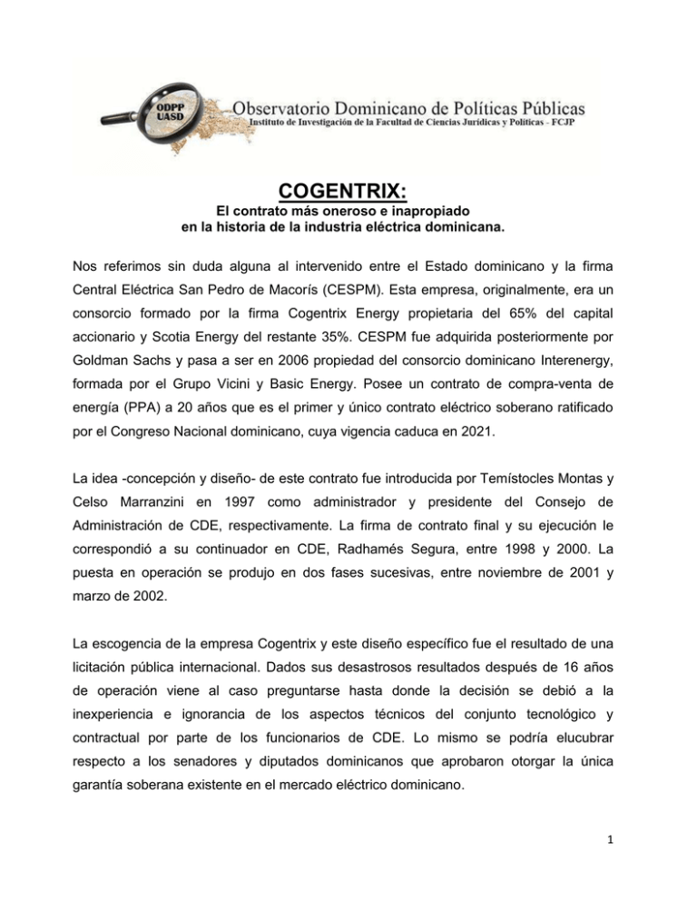 Propuesta UASD – Tema COGENTRIX I