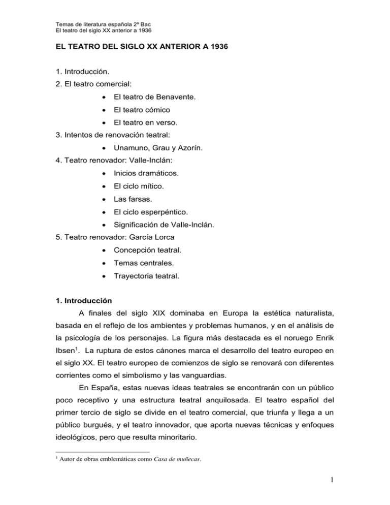 EL TEATRO DEL SIGLO XX ANTERIOR A 1936