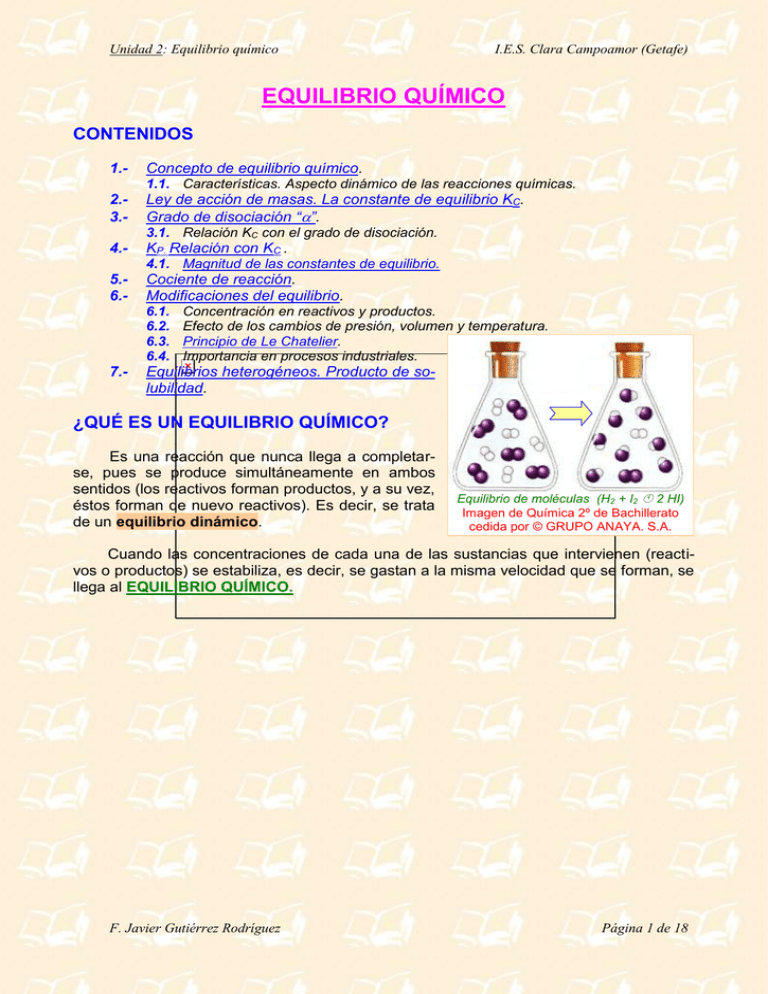 EQUILIBRIO QUÍMICO CONTENIDOS 1.-