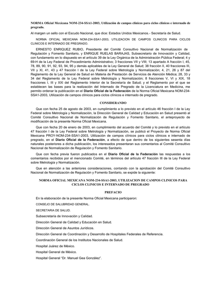 NORMA Oficial Mexicana NOM-234-SSA1
