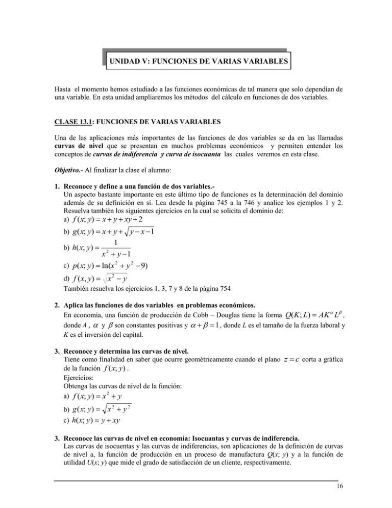 unidad v: funciones de varias variables
