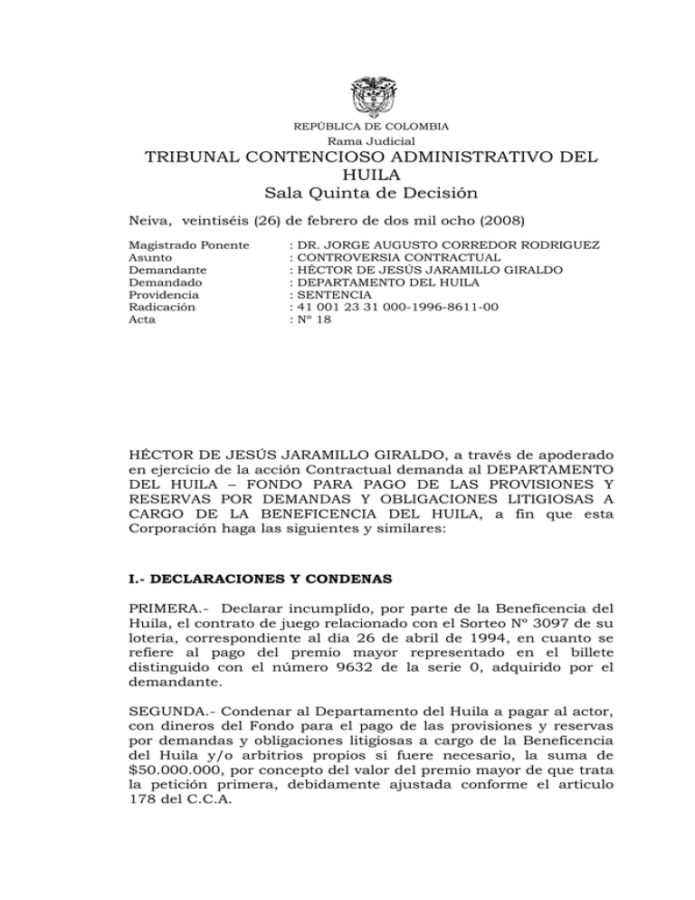 1 REPÚBLICA DE COLOMBIA Rama Judicial TRIBUNAL 1 REPÚBLICA DE COLOMBIA Rama Judicial TRIBUNAL