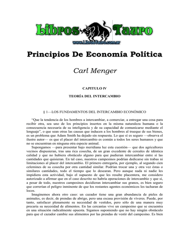 Principios De Economía Política Carl Menger Principios De