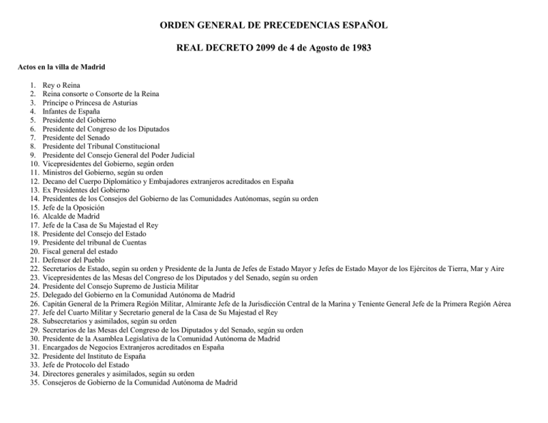 ORDEN GENERAL DE PRECEDENCIAS ESPAÑOL