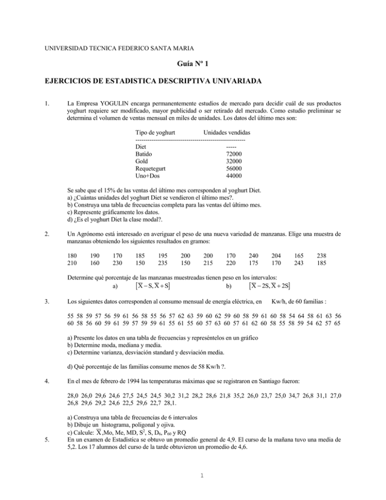 ejercicios de estadistica descriptiva univariada