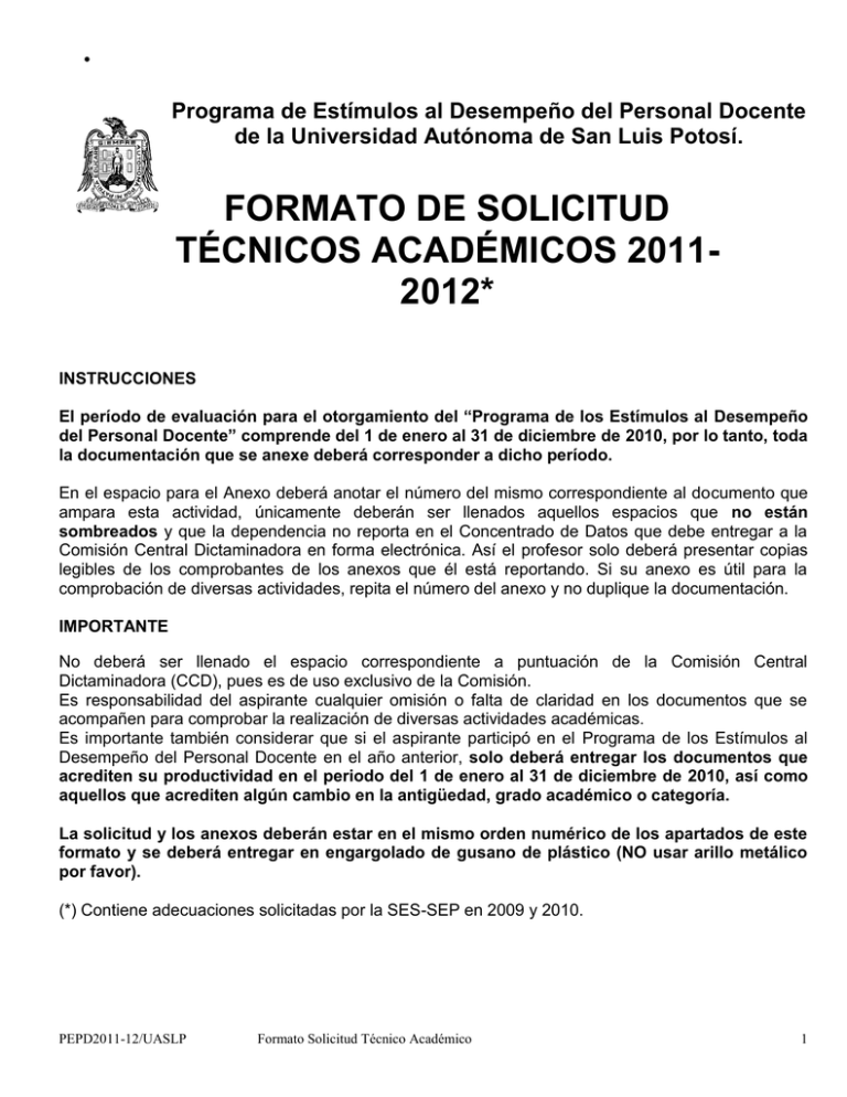 FORMATO DE SOLICITUD TA 2011-2012
