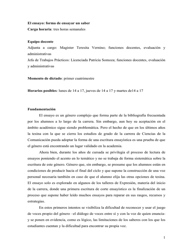 El ensayo: forma de ensayar un saber