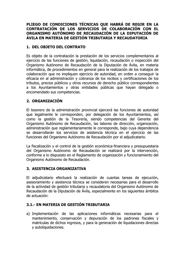 pliego de condiciones técnicas que habrá de regir en la
