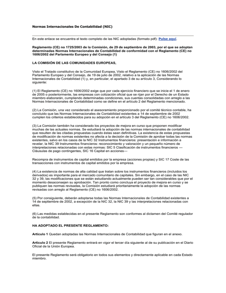 Normas Internacionales De Contabilidad (NIC)