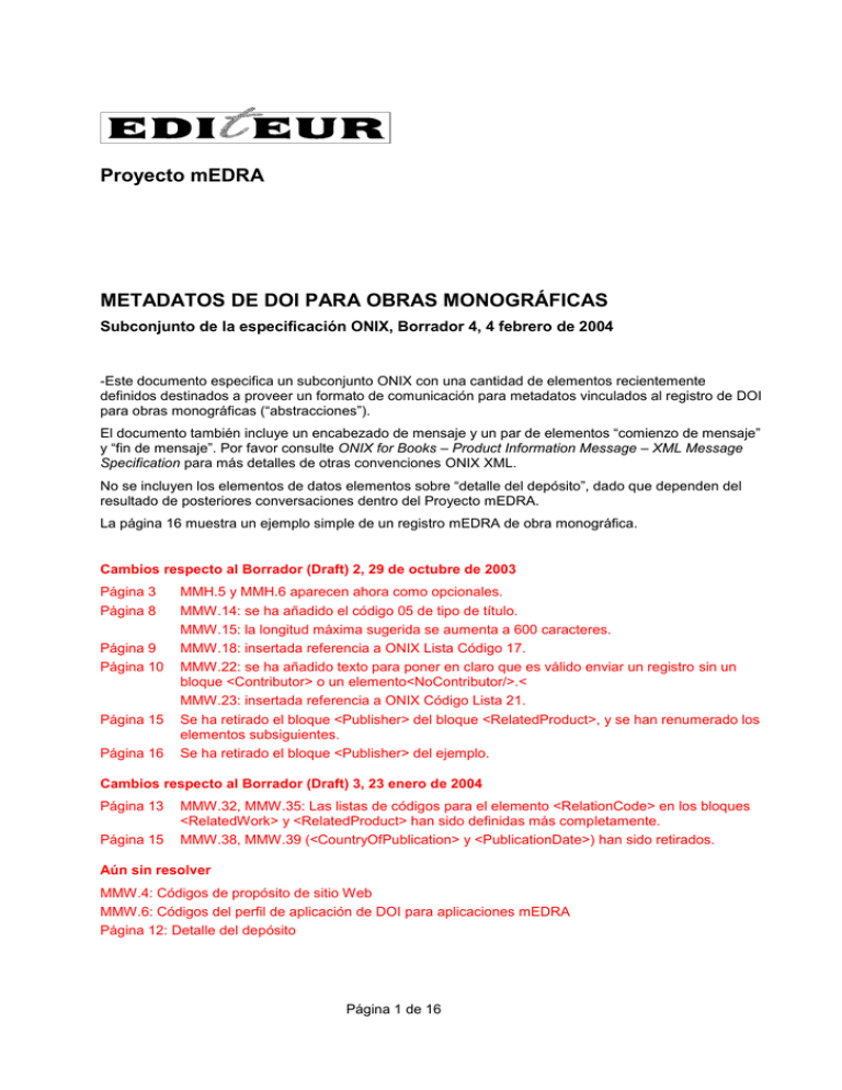 Proyecto mEDRA METADATOS DE DOI PARA OBRAS