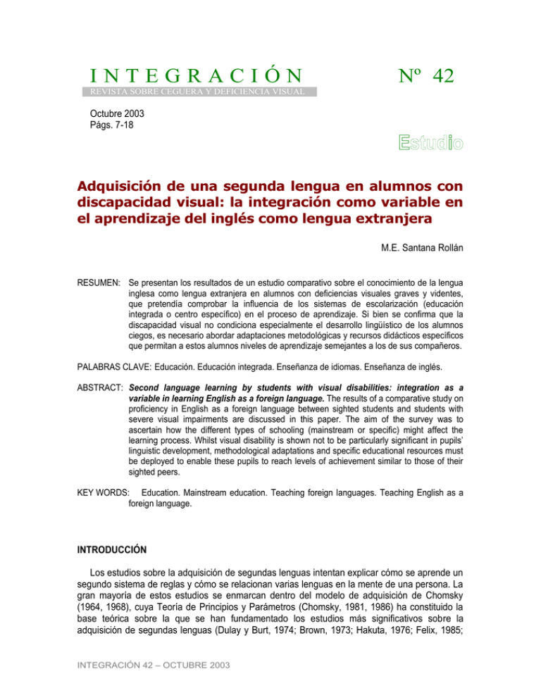 Adquisición de una segunda lengua en alumnos con