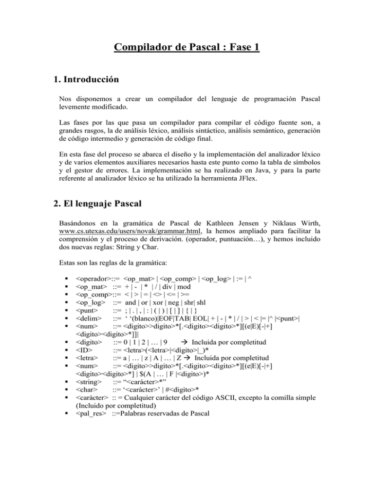 Compilador de Pascal : Fase 1
