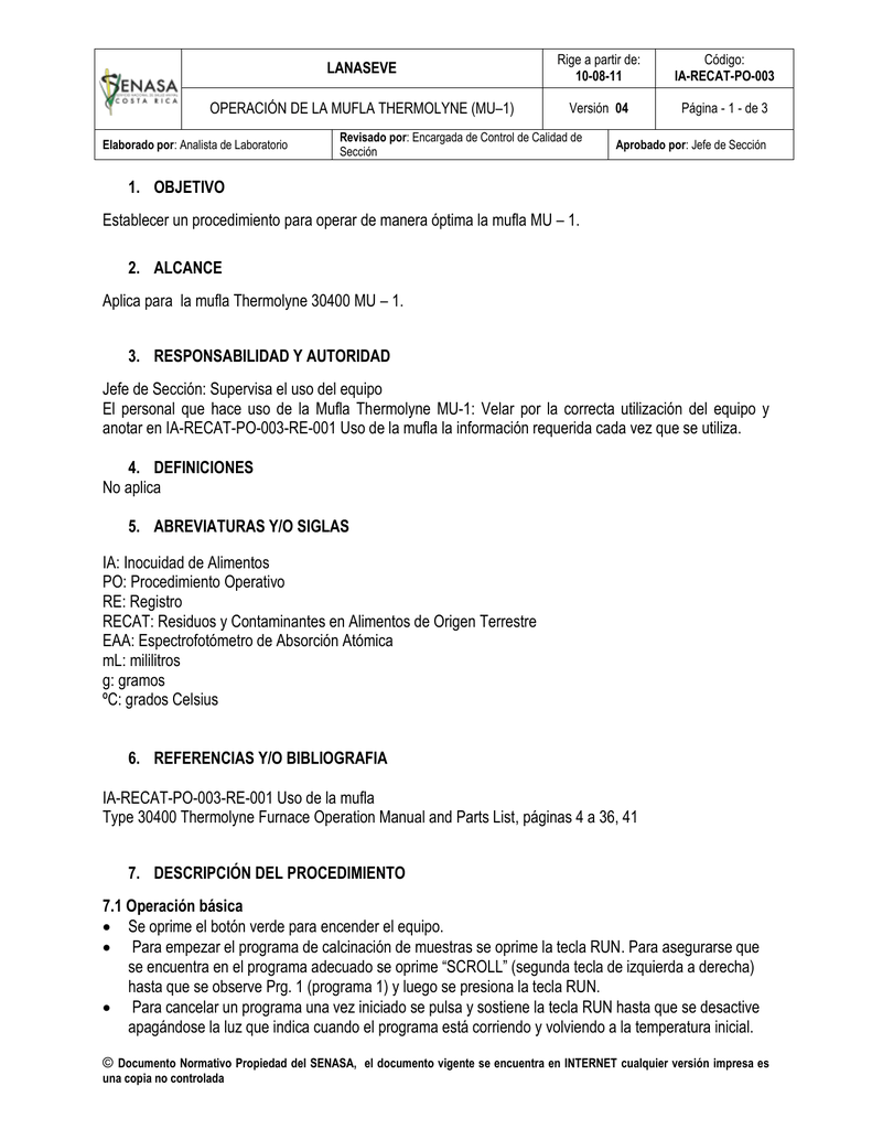 operación de la mufla thermolyne (mu – 1)