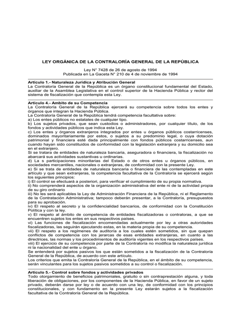 ley orgánica de la contraloría general de la república