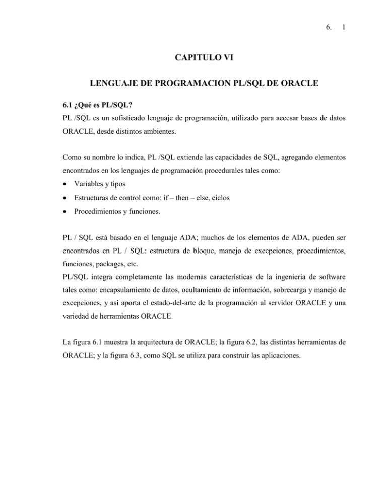 CAPITULO VI LENGUAJE DE PROGRAMACION PL/SQL DE ORACLE CAPITULO VI LENGUAJE DE PROGRAMACION PL/SQL DE ORACLE