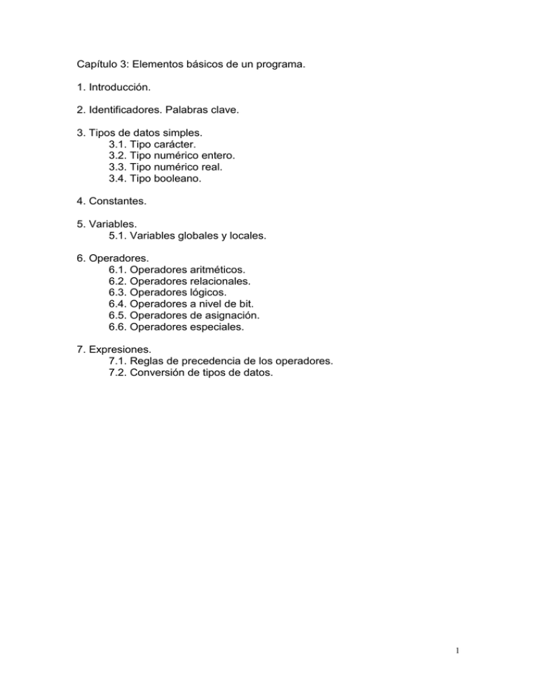 Capítulo 3: Elementos básicos de un programa. 1. Introducción.