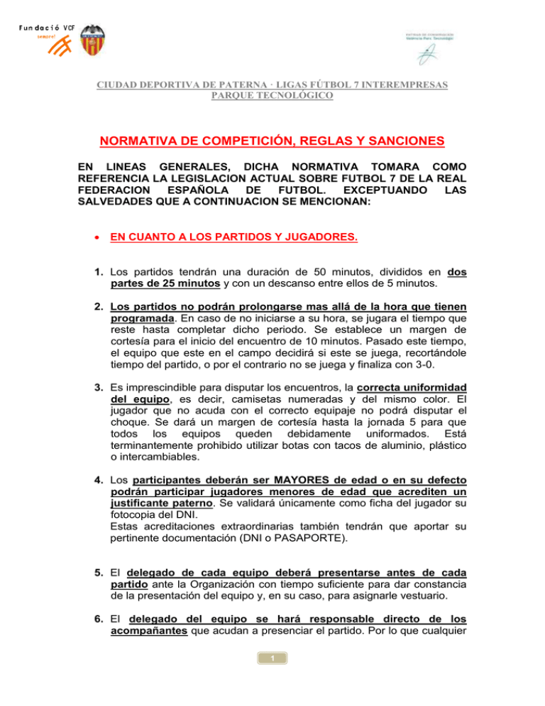 NORMATIVA DE COMPETICION,REGLAS Y SANCIONES