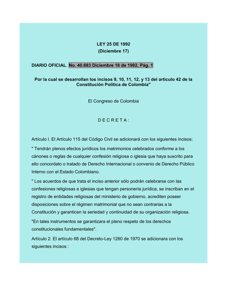 LEY 25 DE 1992