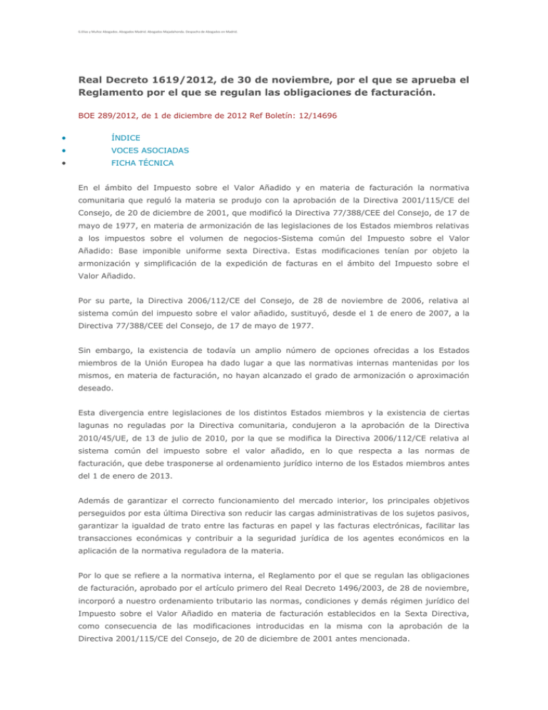 Reglamento por el que se regulan las obligaciones de facturación