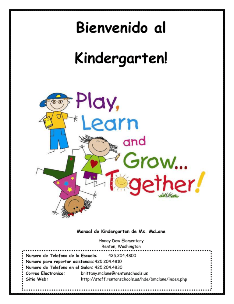 Ms. McLane`s Kindergarten Handbook-SPANISH