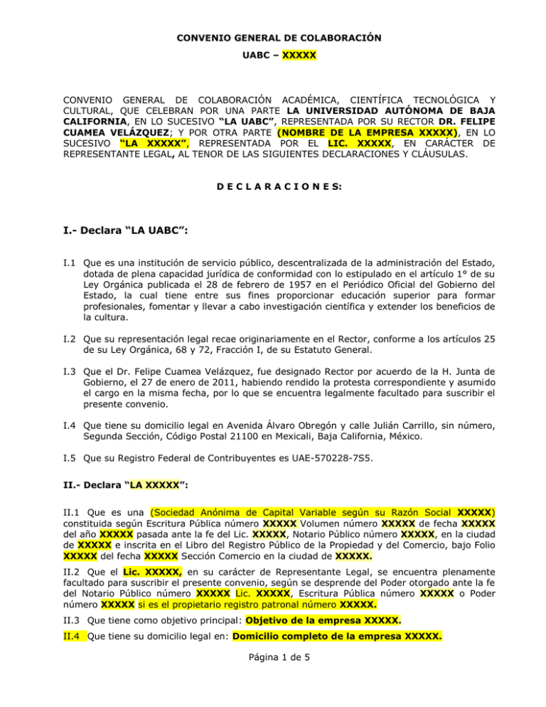 CONVENIO GENERAL DE COLABORACIÓN