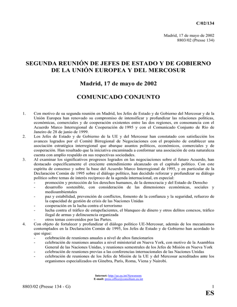 SEGUNDA REUNIÓN DE JEFES DE ESTADO Y DE GOBIERNO