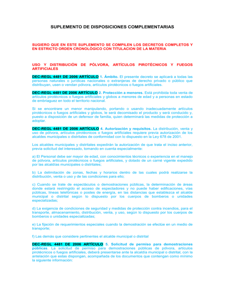 SUPLEMENTO DE DISPOSICIONES COMPLEMENTARIAS