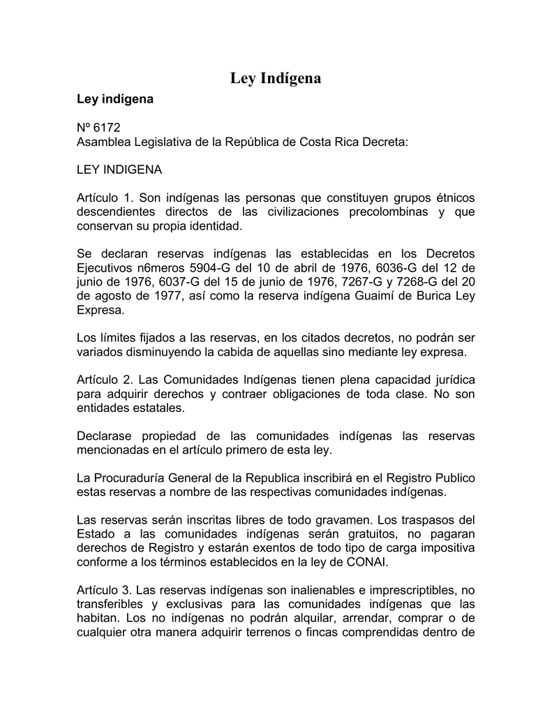 Ley Indígena de Costa Rica