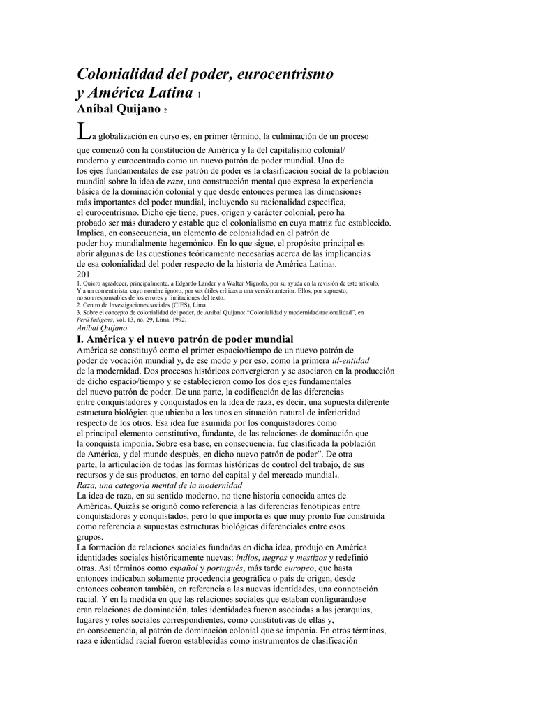 Colonialidad del poder, eurocentrismo