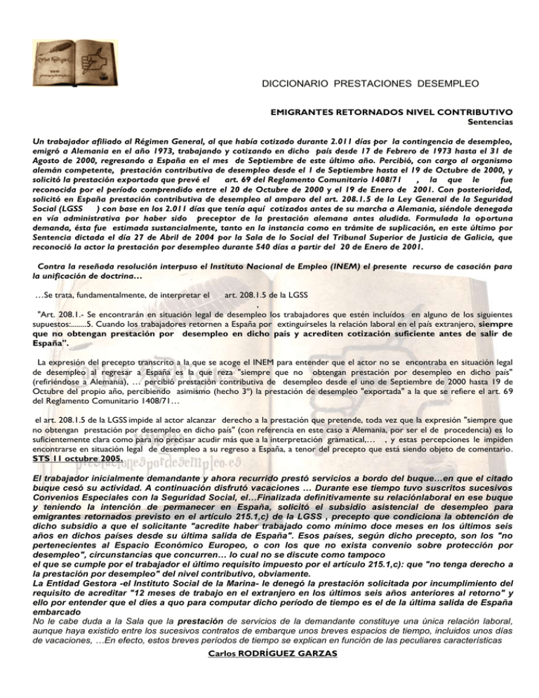 DICCIONARIO PRESTACIONES DESEMPLEO