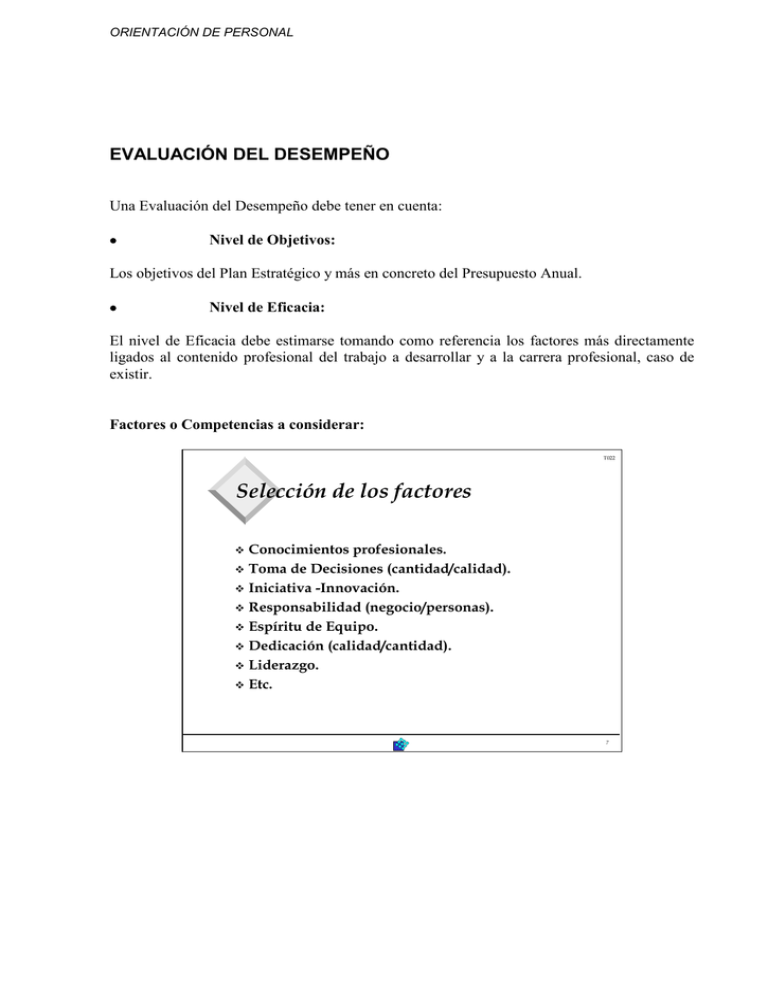 EVALUACIÓN DEL DESEMPEÑO