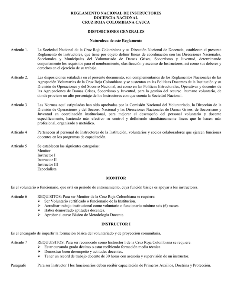 REGLAMENTO NACIONAL DE INSTRUCTORES