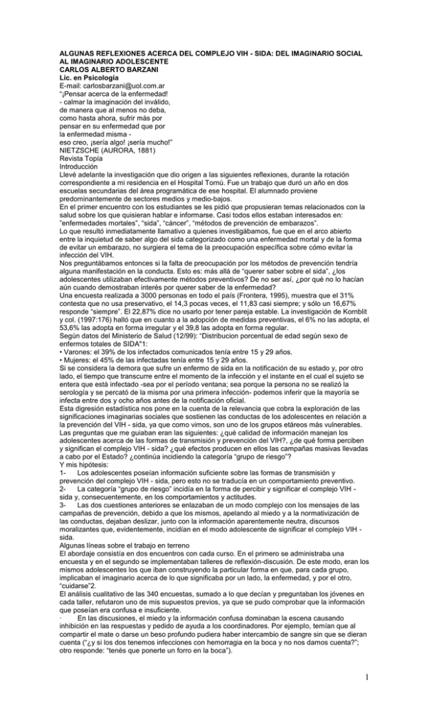 algunas reflexiones acerca del complejo vih - sida