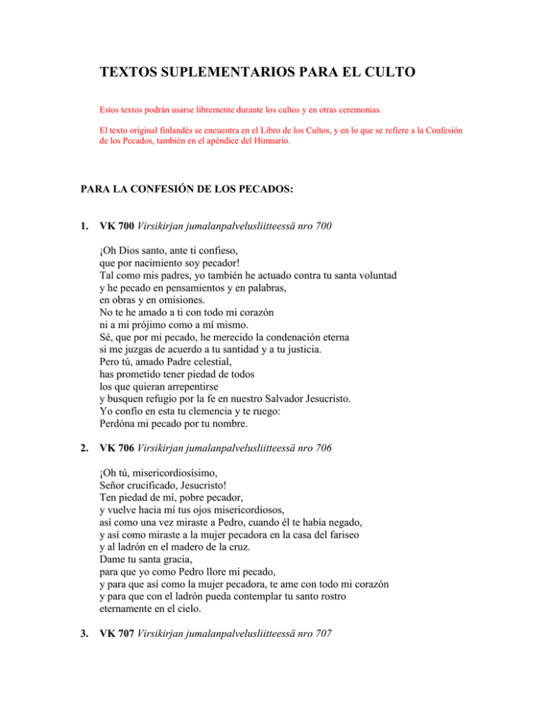 TEXTOS SUPLEMENTARIOS PARA EL CULTO Estos textos podrán