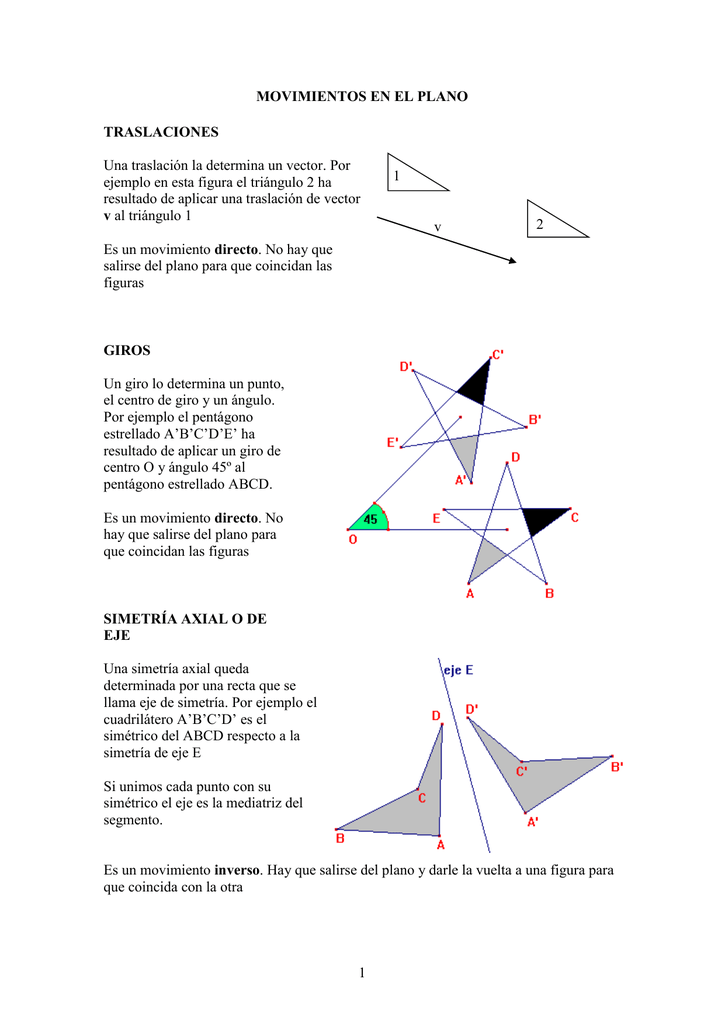 hojas de trabajo sobre movimientos en el plano en la unidad Celosías