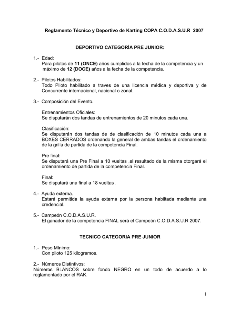 Reglamento Técnico y Deportivo de Karting C
