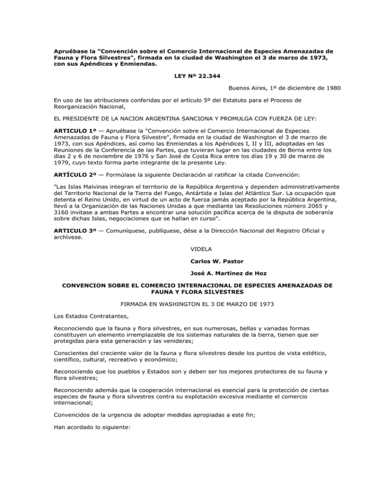Ley 22.344 - Secretaría de Ambiente y Desarrollo Sustentable