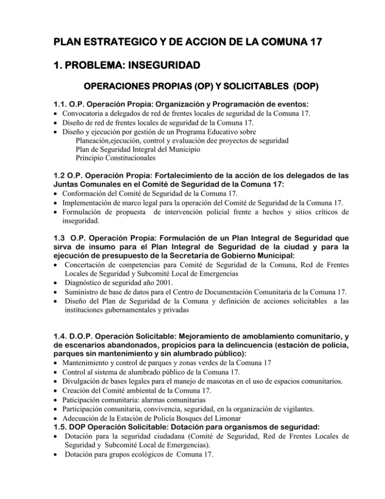 PLAN ESTRATEGICO Y DE ACCION DE LA COMUNA 17