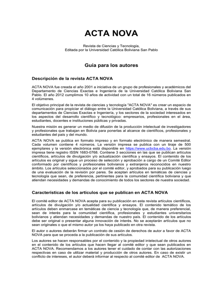 ACTA NOVA - Universidad Católica Boliviana