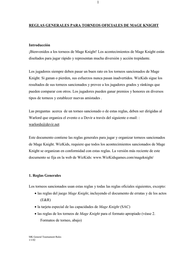 Reglas Generales de Torneo