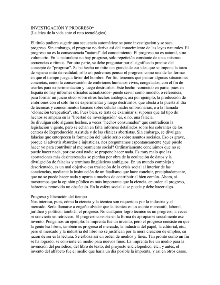 INVESTIGACIÓN Y PROGRESO*