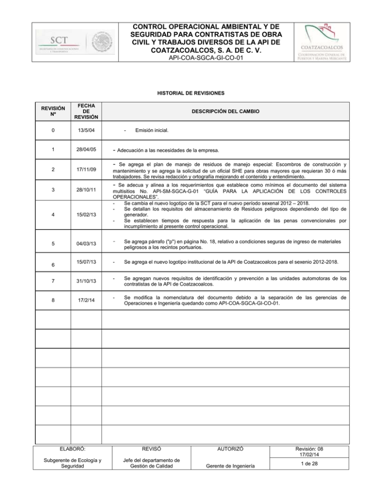 Control Operacional Ambiental y de Seguridad para Contratistas de