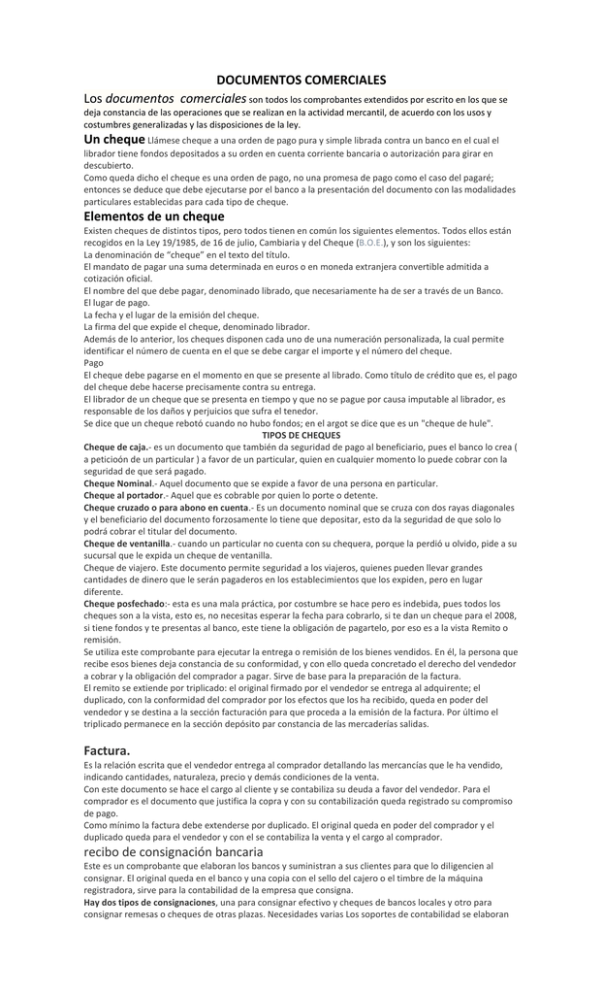 DOCUMENTOS COMERCIALES documentos comerciales