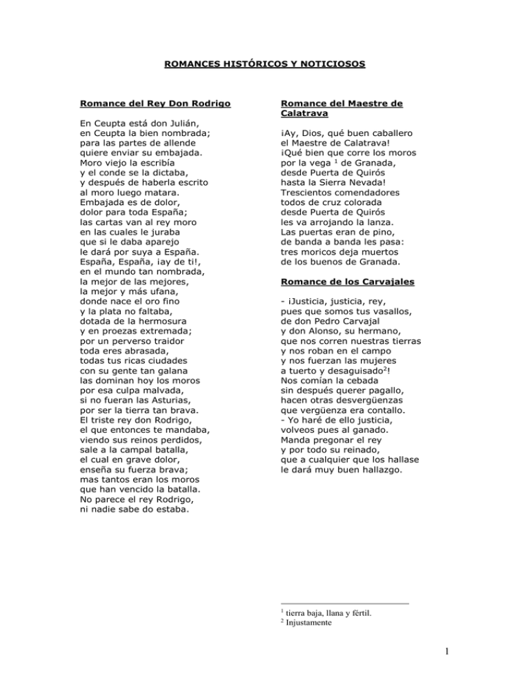 ROMANCES HISTÓRICOS Y NOTICIOSOS