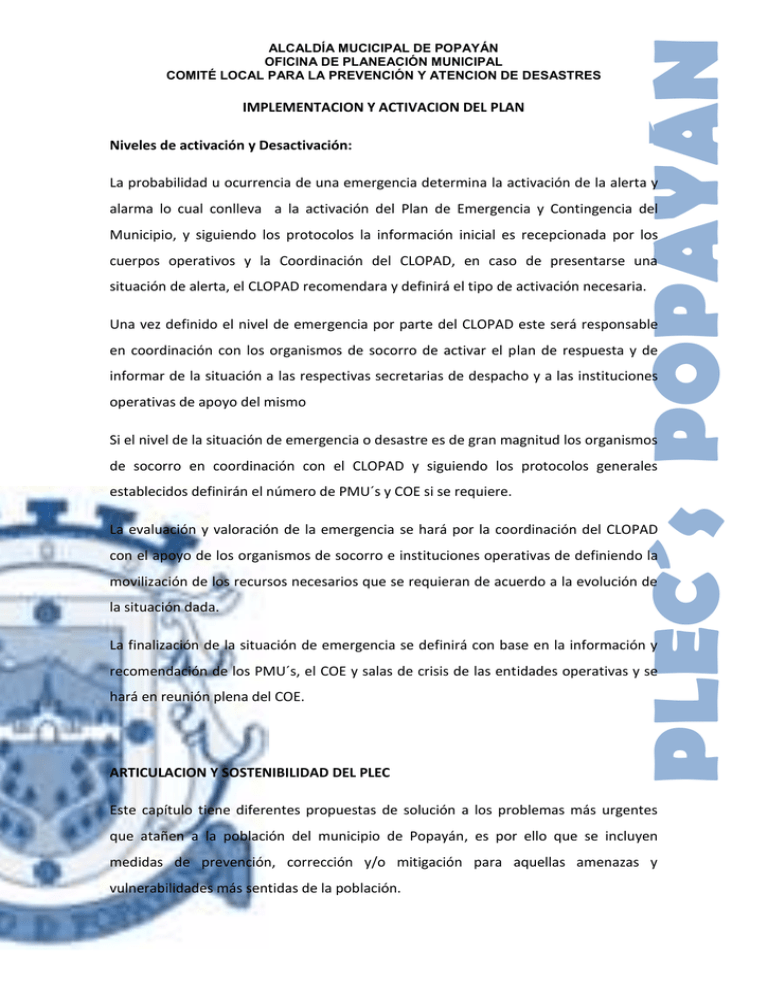 IMPLEMENTACION Y ACTIVACION DEL PLAN