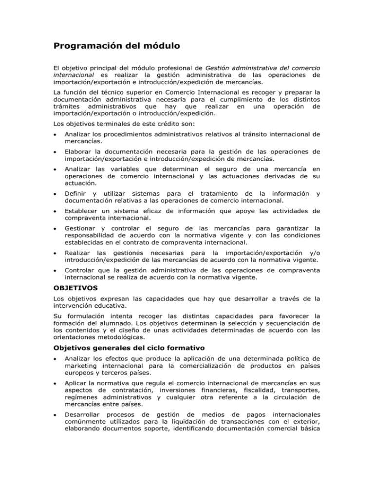 Programación del módulo